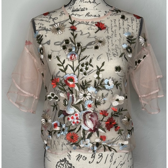 haute mode | Tops | Floral Embroidered Sheer Top | Poshmark